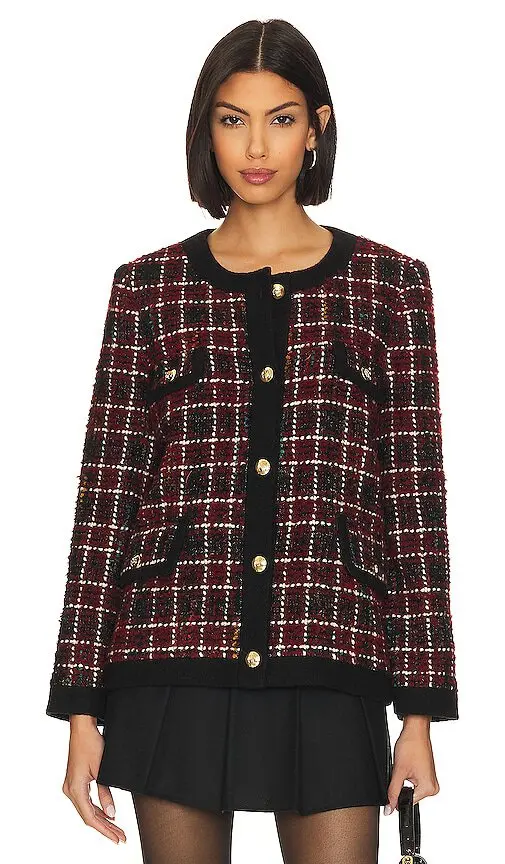 ANINE BING Lydia Jacket In Burgundy - Cherry Plaid | Editorialist